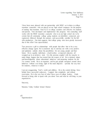 Letter of Recommendation From Murrieta Superintendent Pat Kelly | PDF