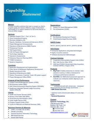 Epitome Technology, Inc. Capability Statement | PDF