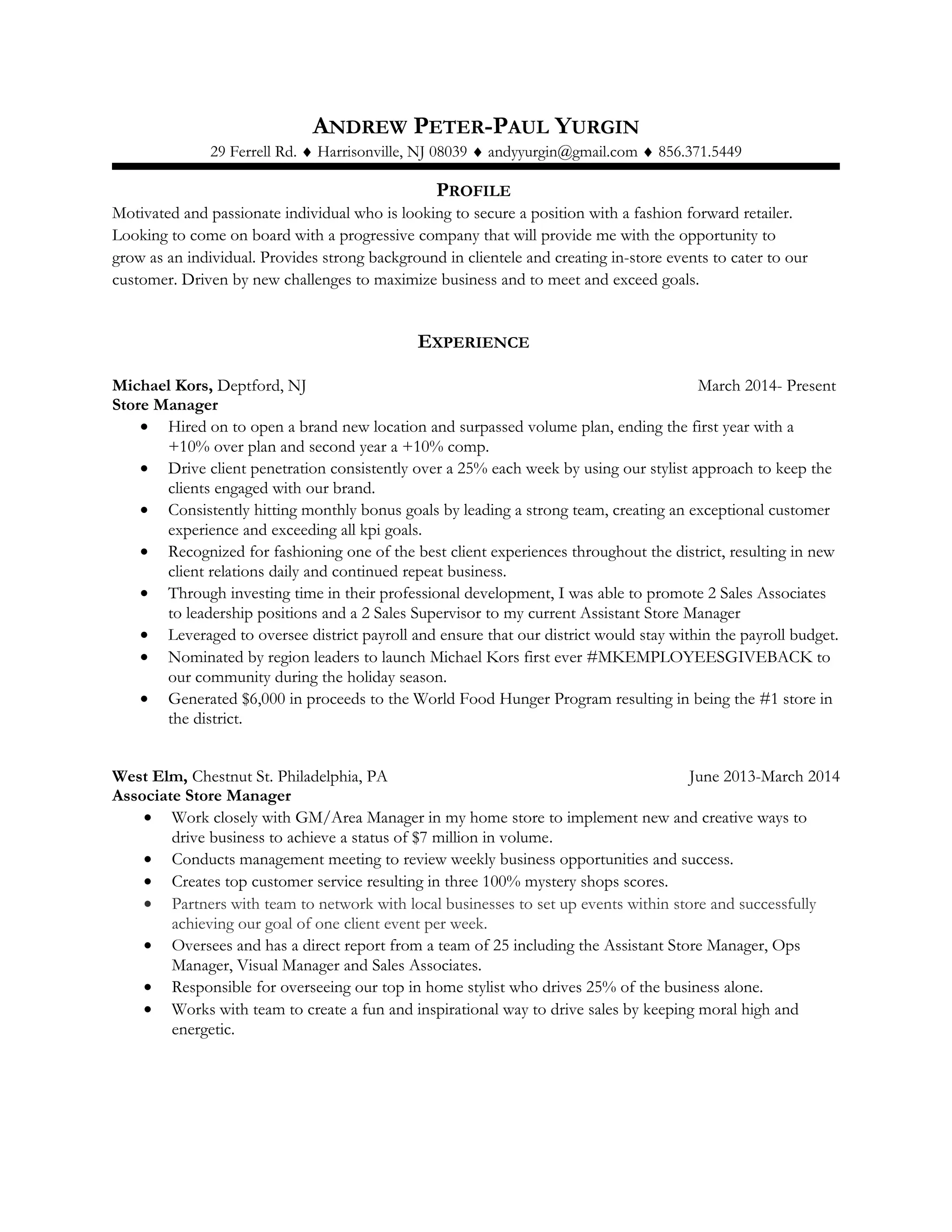 Andrew Yurgin Resume | DOC