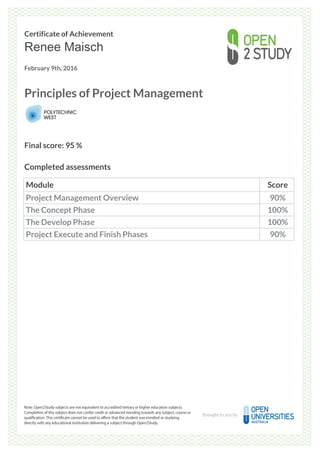 Polytechnic West Certificate of Completion- Principles of Project ...