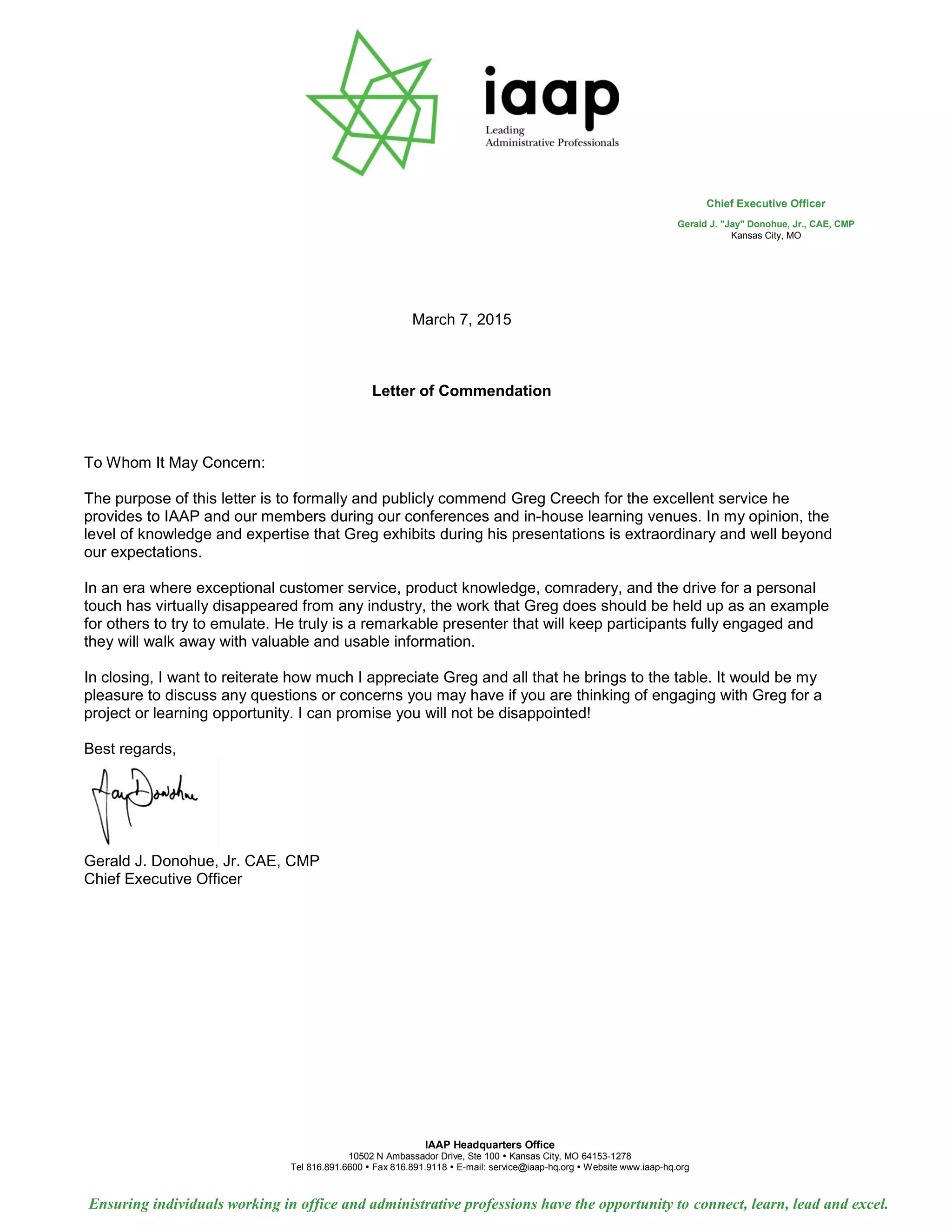 Greg Creech - Jay commendation letter | PDF