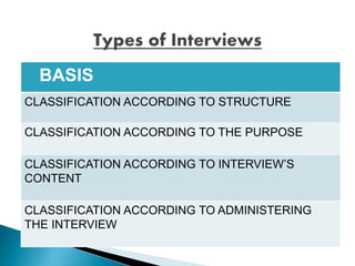 Types of interviews & testing methods | PPTX