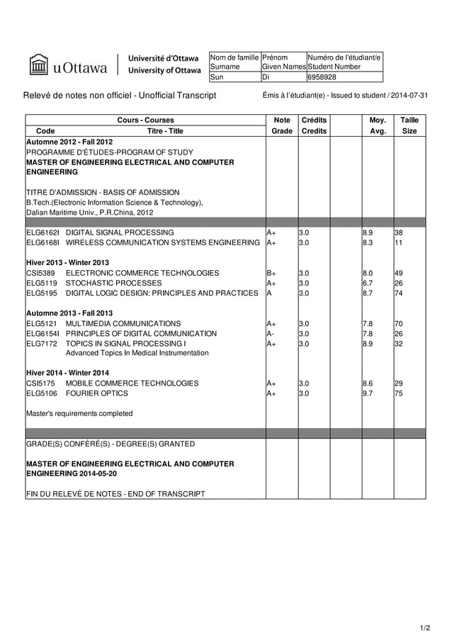 uOttawa transcripts | PDF