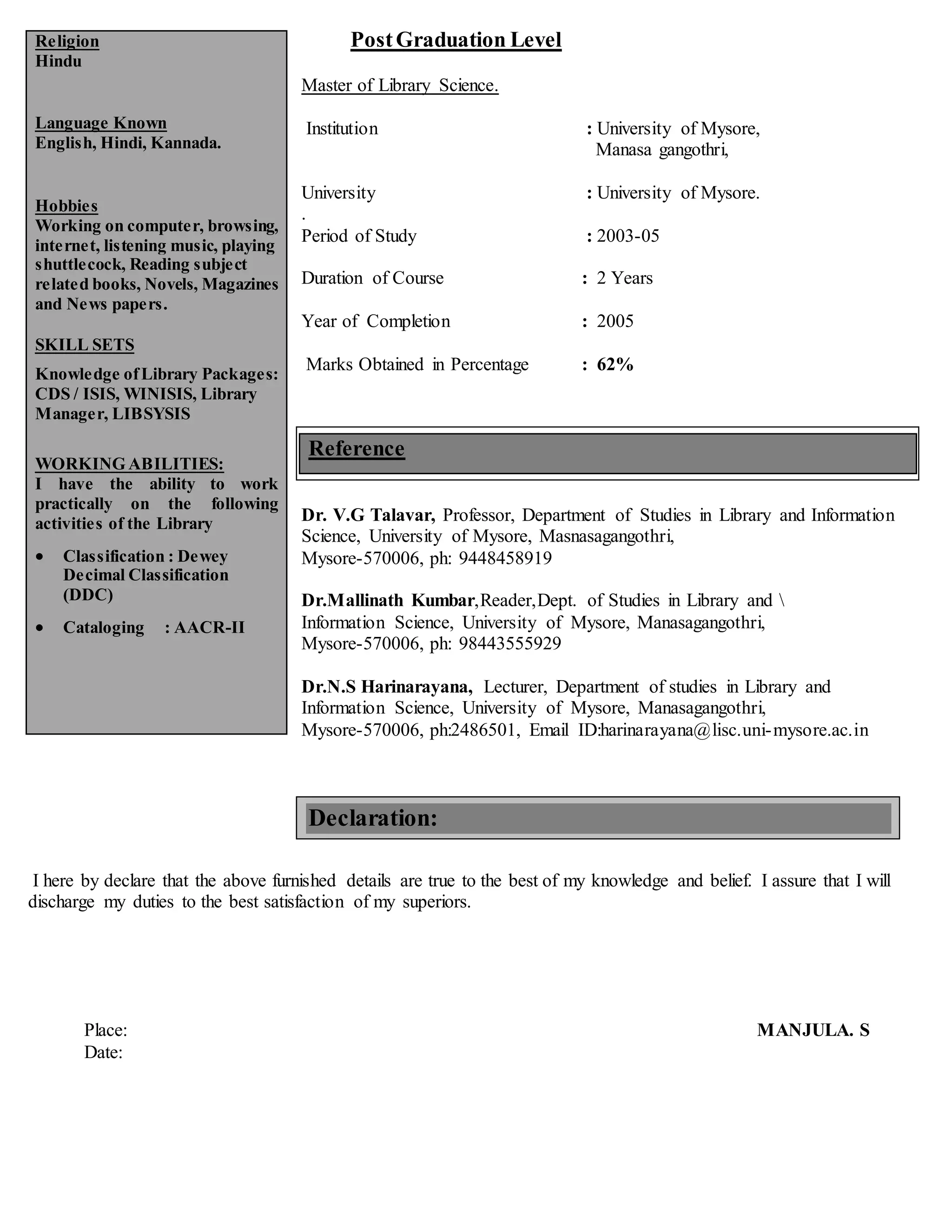 CURRICULUM VITAE manjula(3) | DOCX