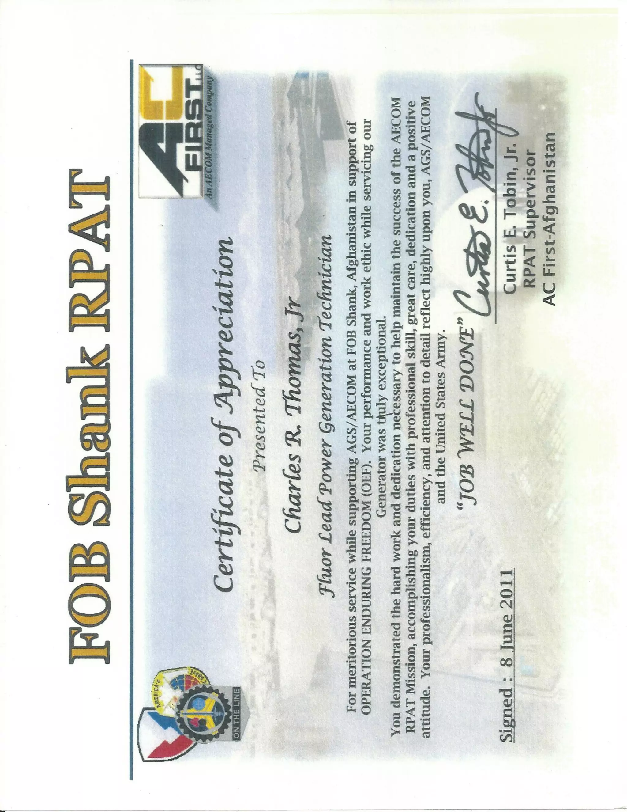 AECOM AC First Certificate of Appreciation | PDF