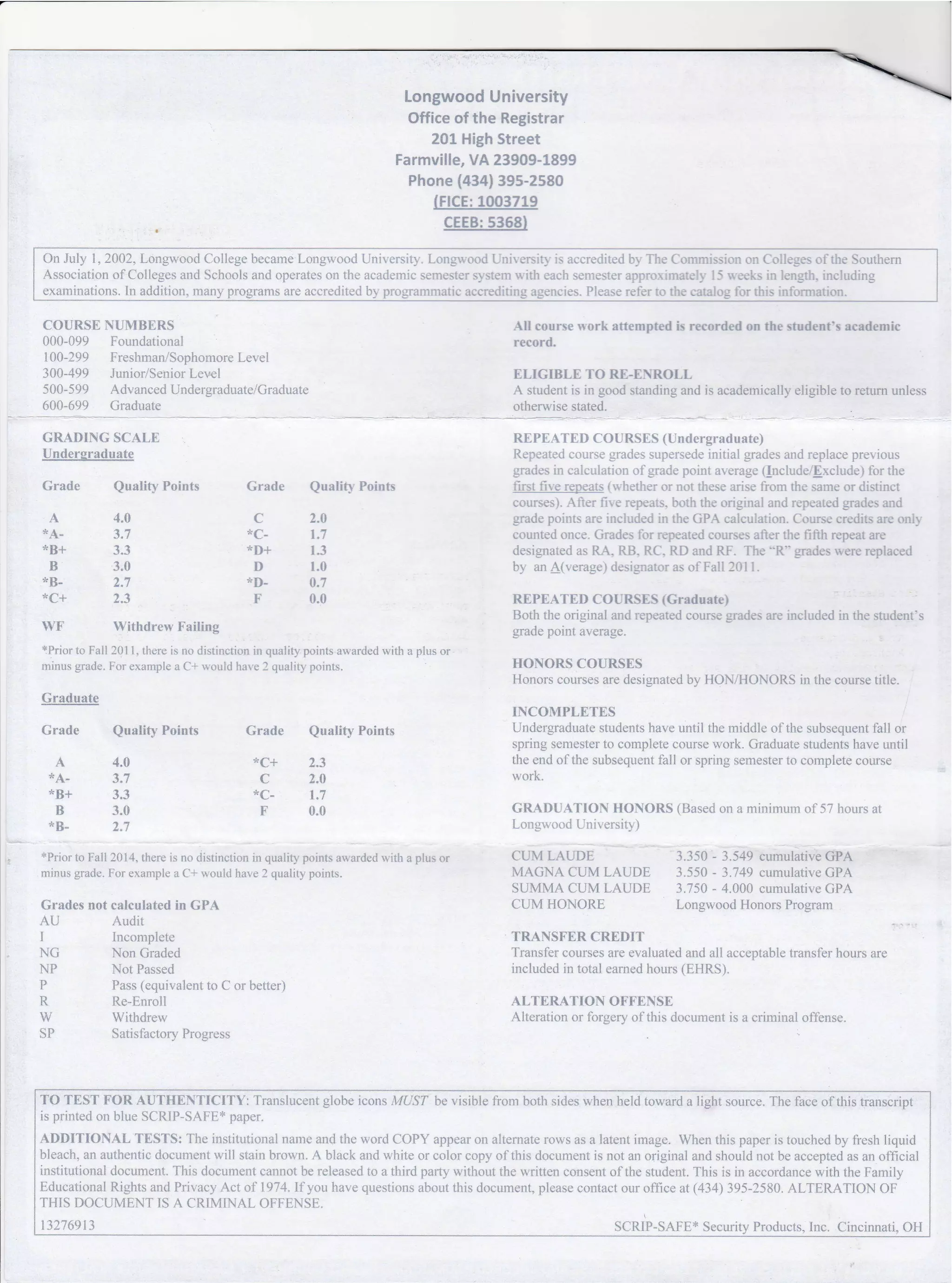 Tyler Rocke Longwood Transcript | PDF
