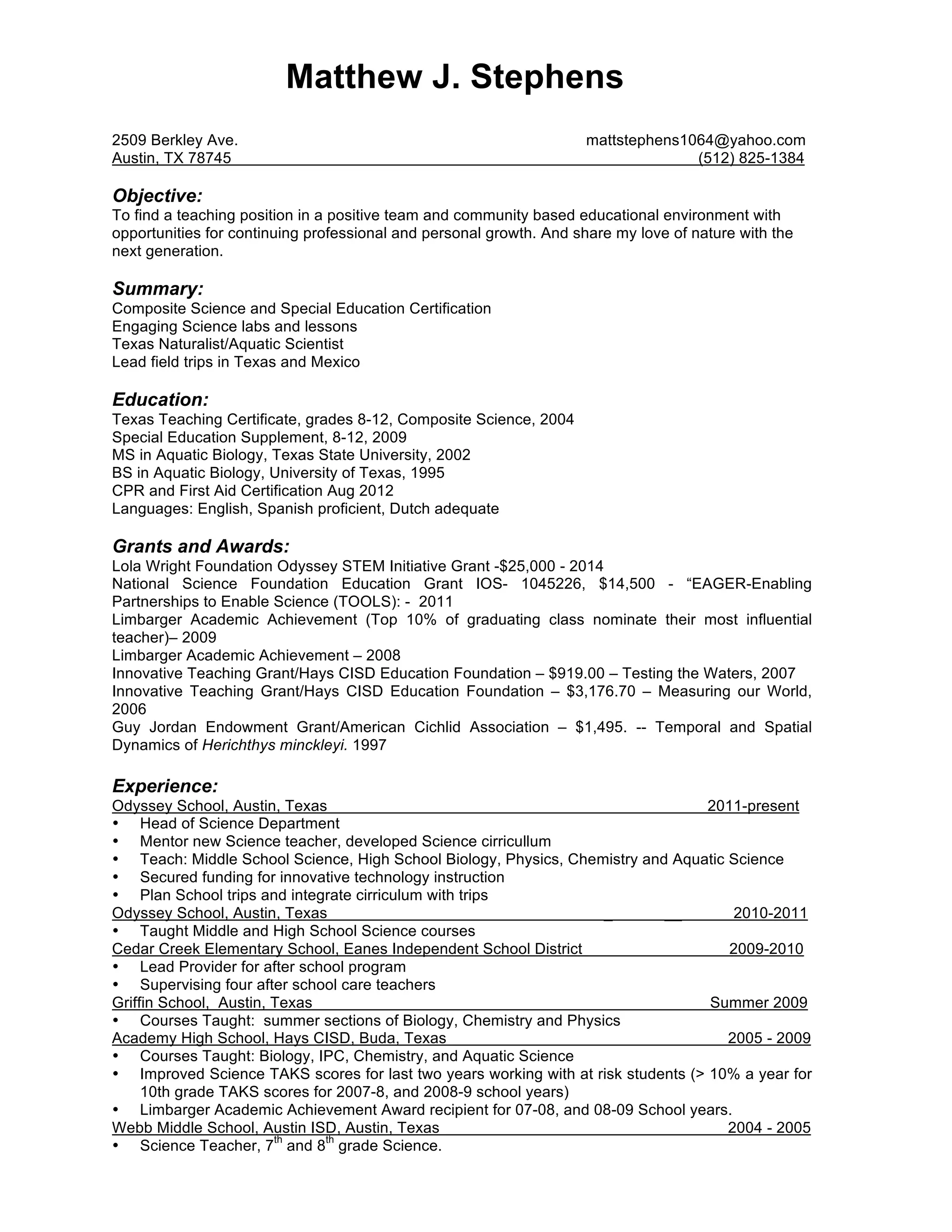 Resume - Stephens jan 2016 | PDF