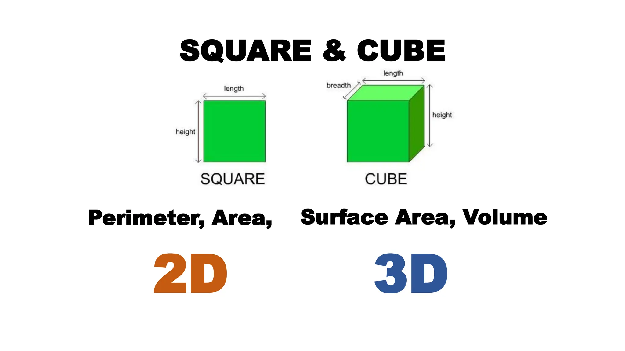 2D & 3D Shapes differentiation with Perimeter, Area, Surface Area, and ...