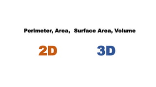 2D & 3D Shapes differentiation with Perimeter, Area, Surface Area, and ...