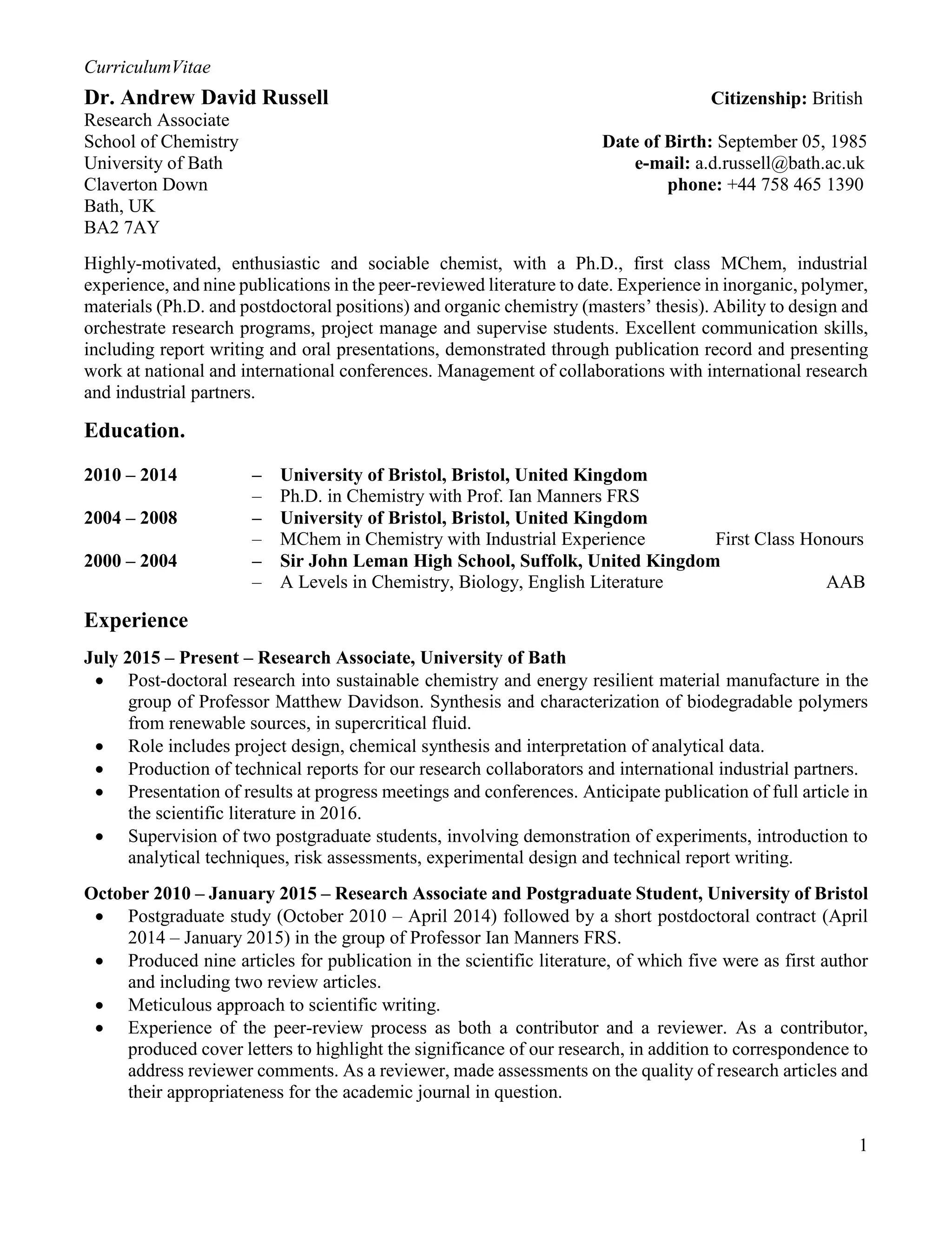 Dr Andrew Russell CV | PDF