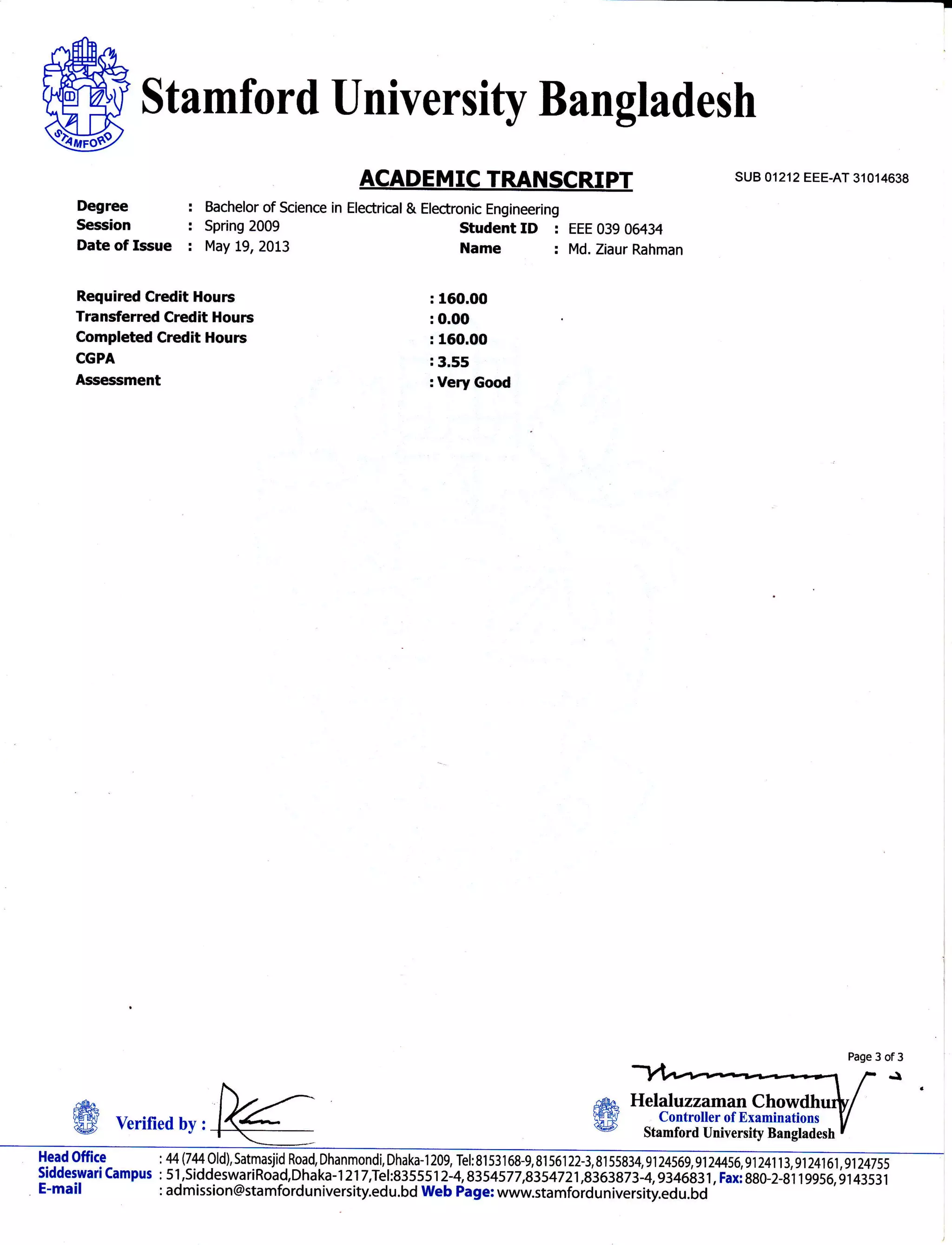 B.Sc Academic Transcript 3 | PDF