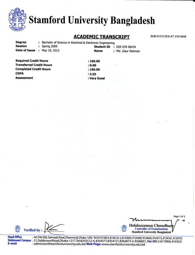 B.Sc Academic Transcript 3 | PDF