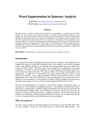 Word Segmentation in Sentence Analysis | PDF