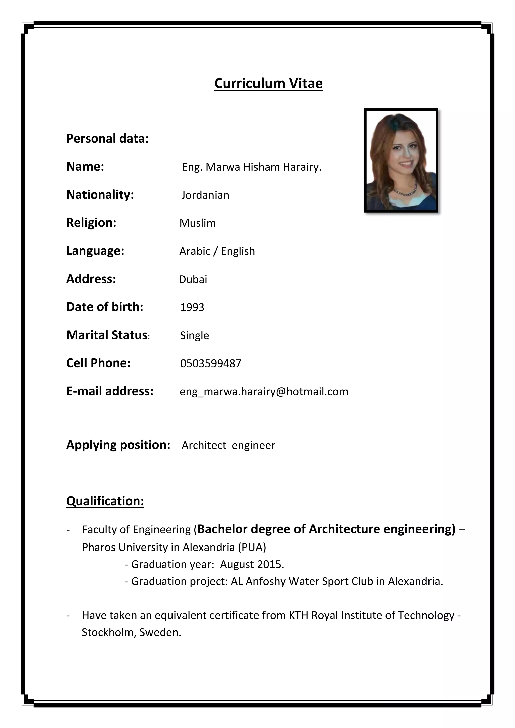 CV-Architect Marwa Harairy - Copy | PDF