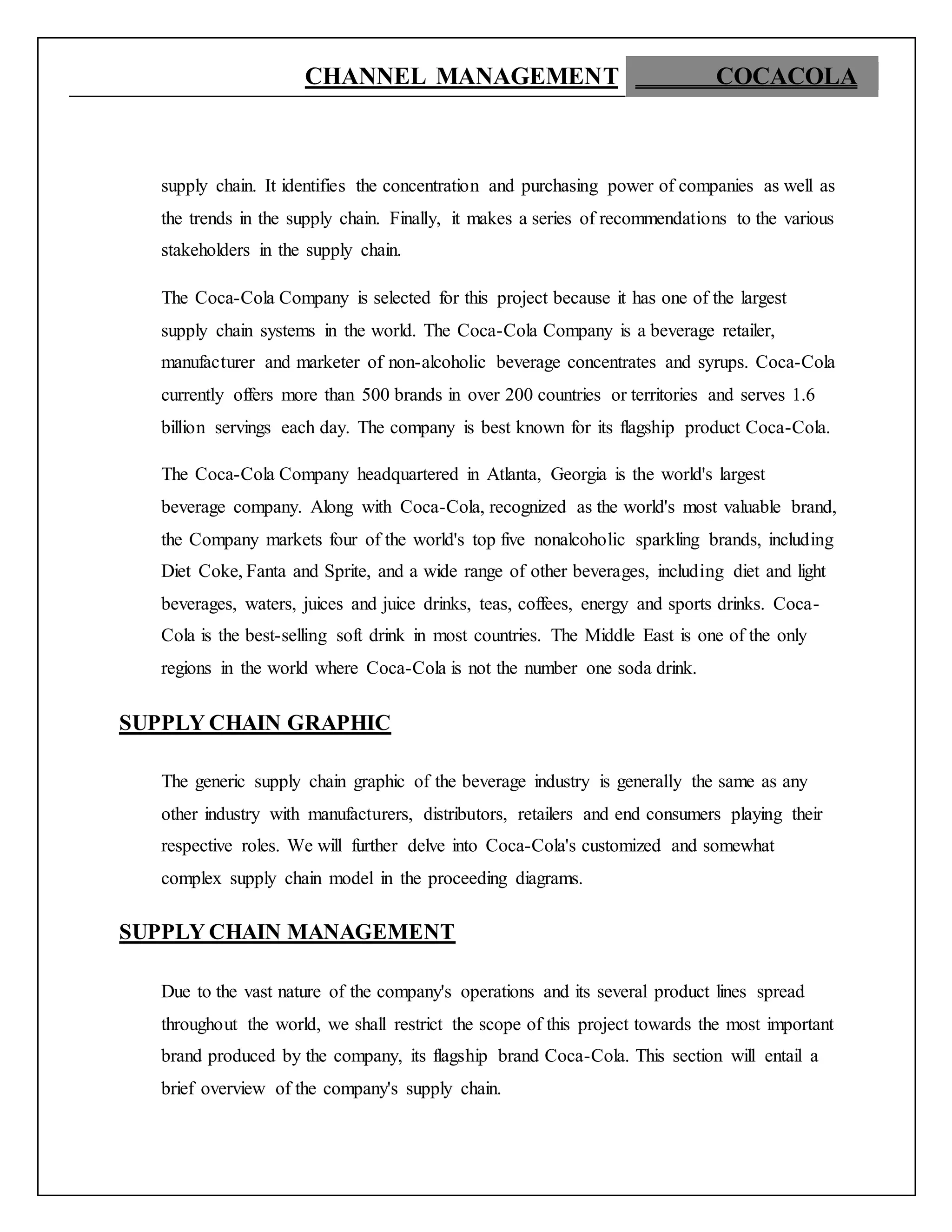 COCA COLA Channel Management Report | DOCX