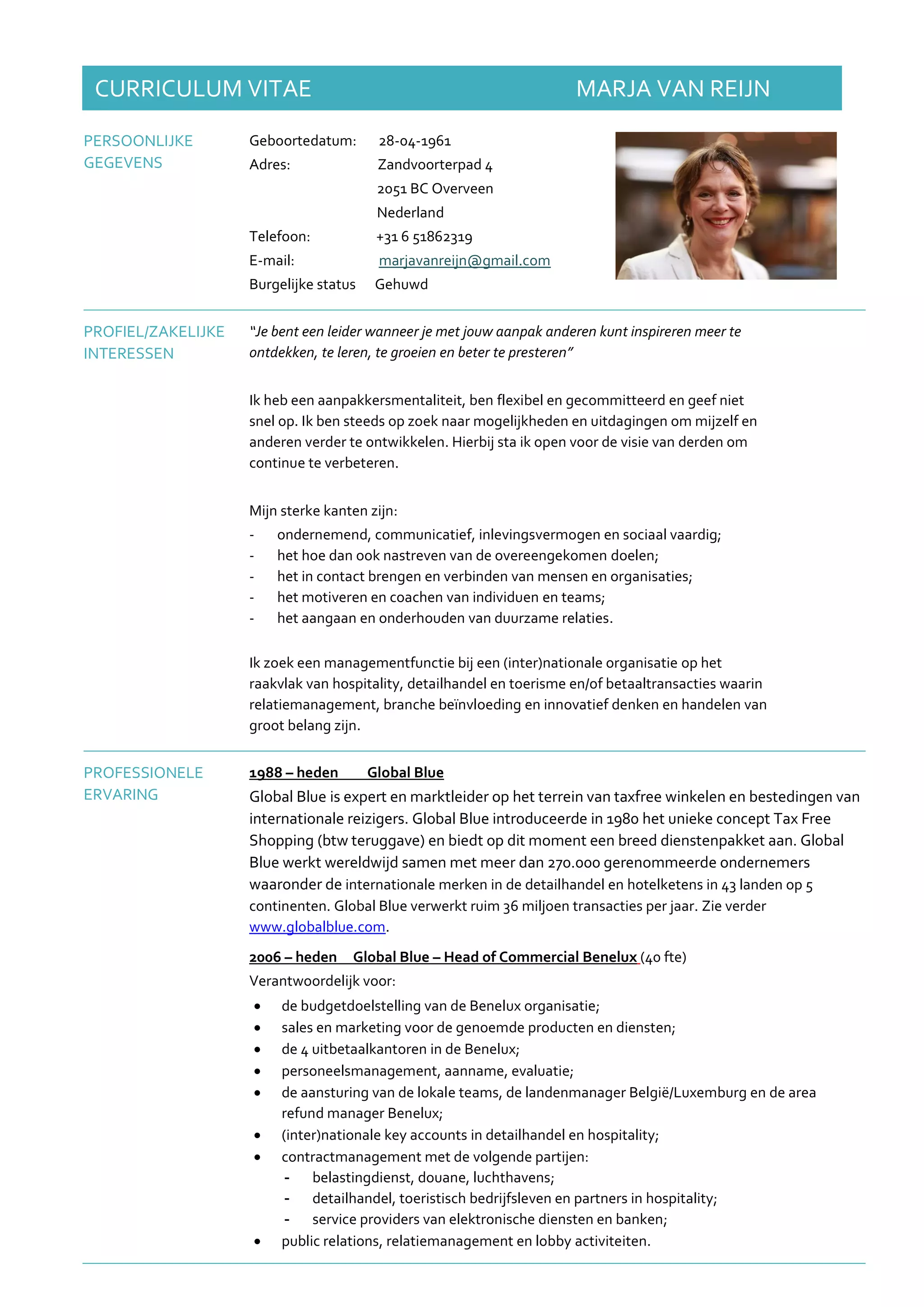 Curriculum vitae marja van reijn | PDF
