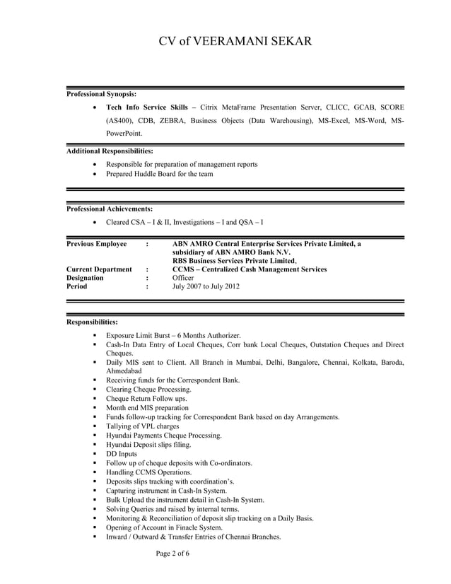 VEERAMANI CV 2015 - RESUME | DOC | Business Banking & Finance | Business