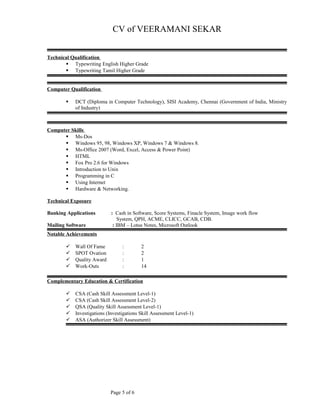 VEERAMANI CV 2015 - RESUME | DOC | Business Banking & Finance | Business