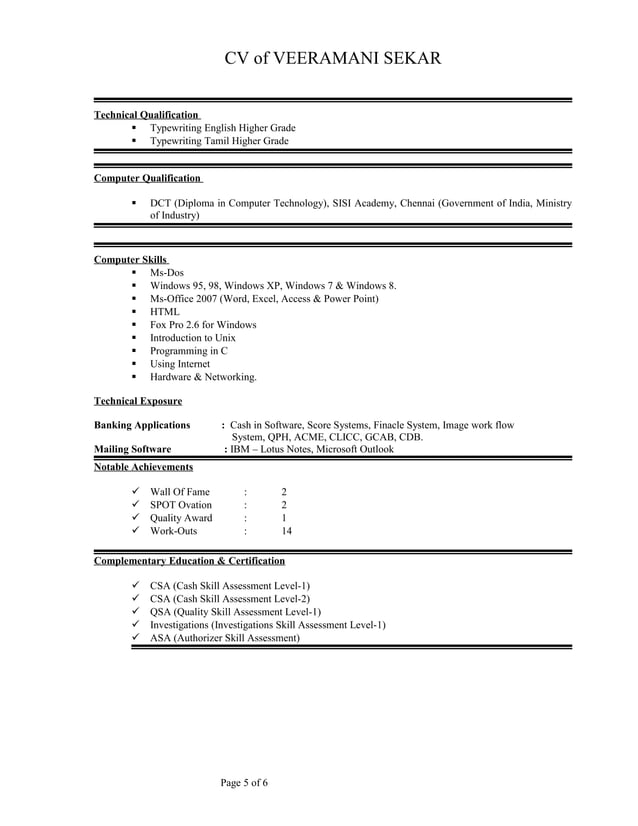 VEERAMANI CV 2015 - RESUME | DOC | Business Banking & Finance | Business