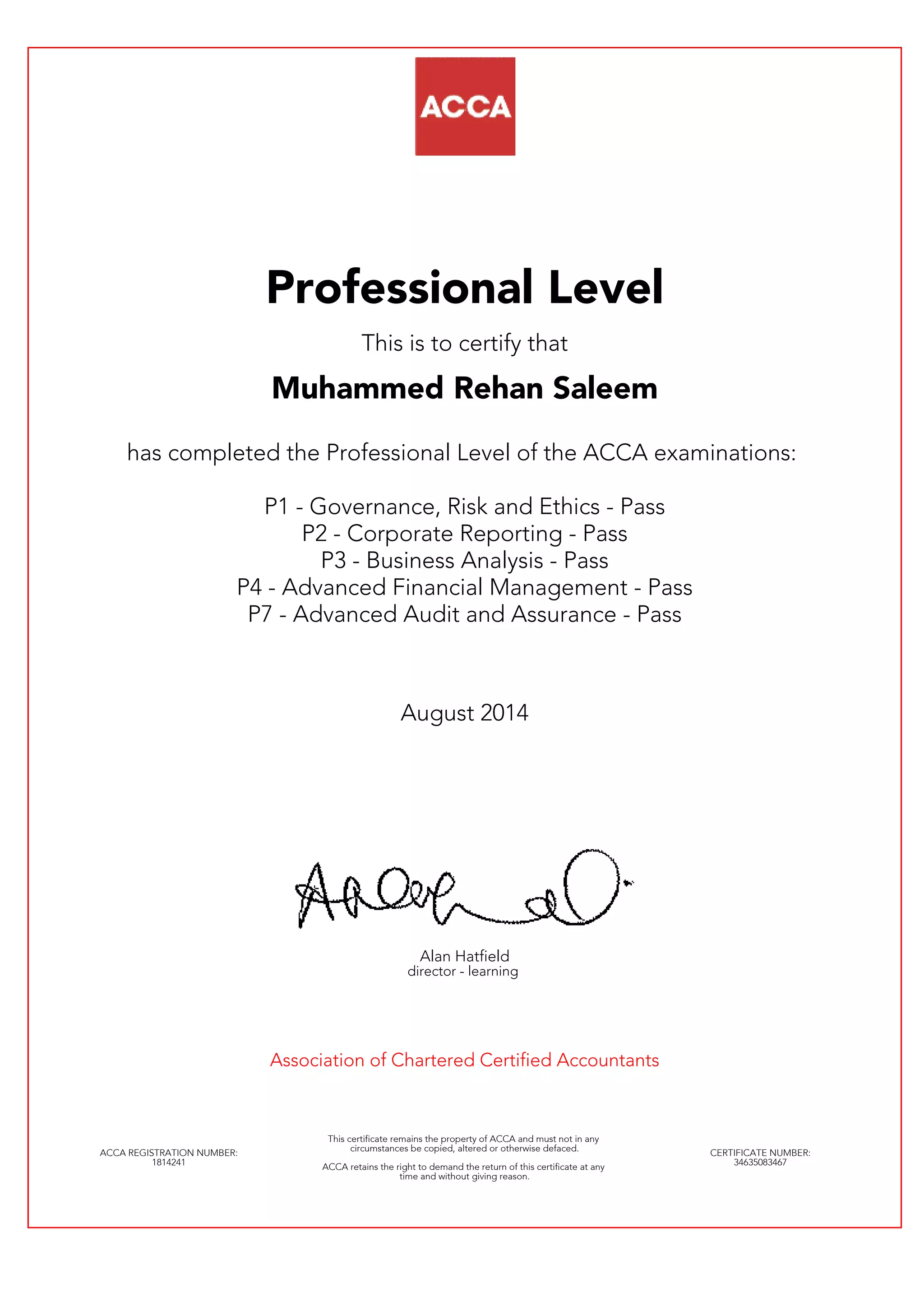 ACCA Certificate | PDF