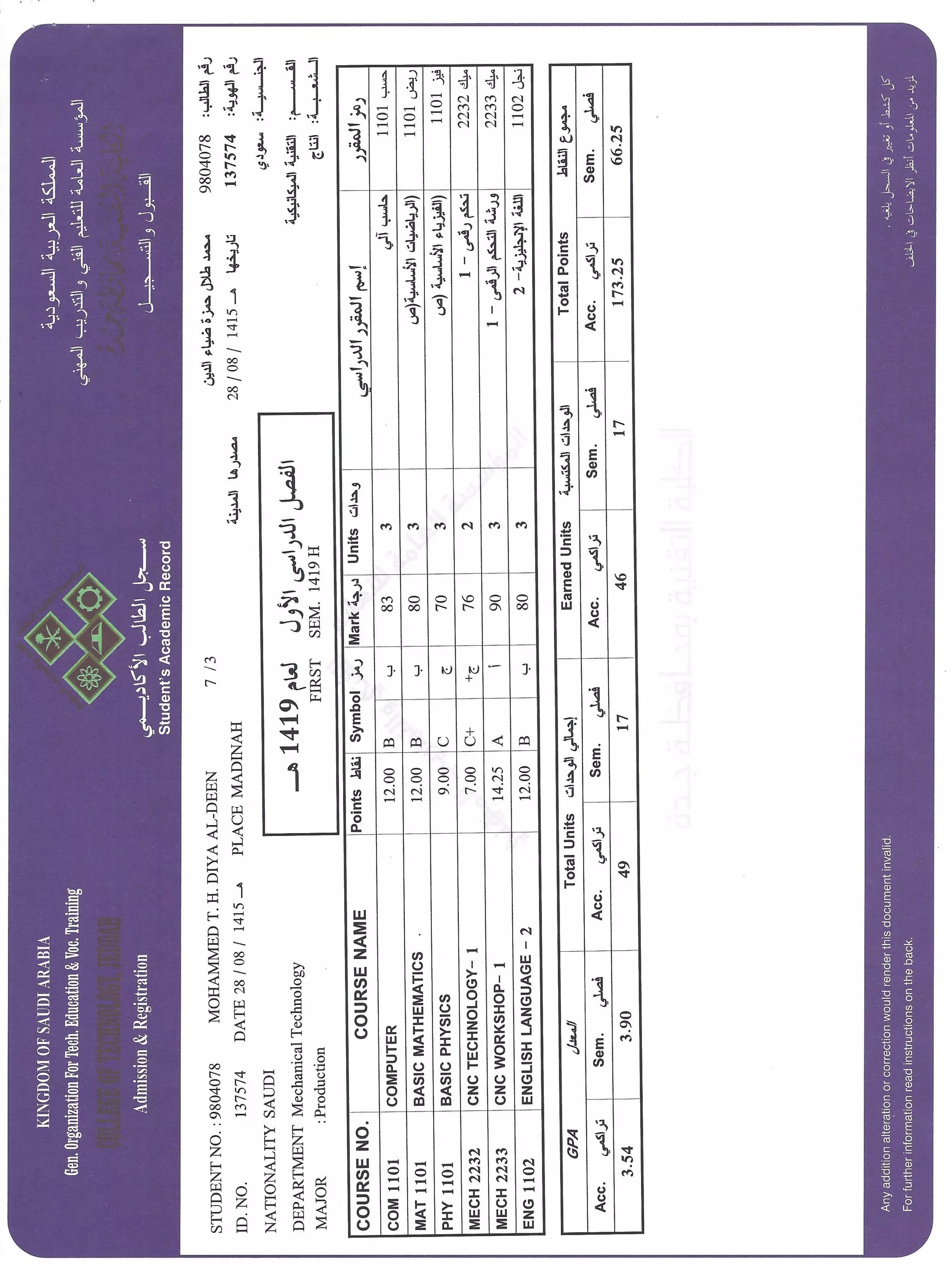 My Diploma transcript | PDF