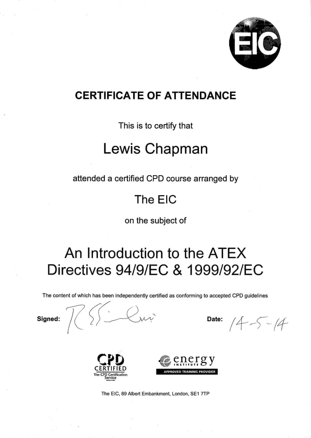 ATEX directive course cert | PDF