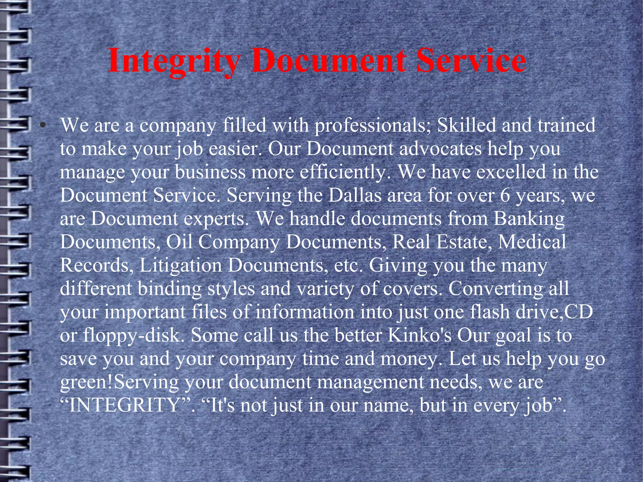 Integrity Doc. Presentation | PPT