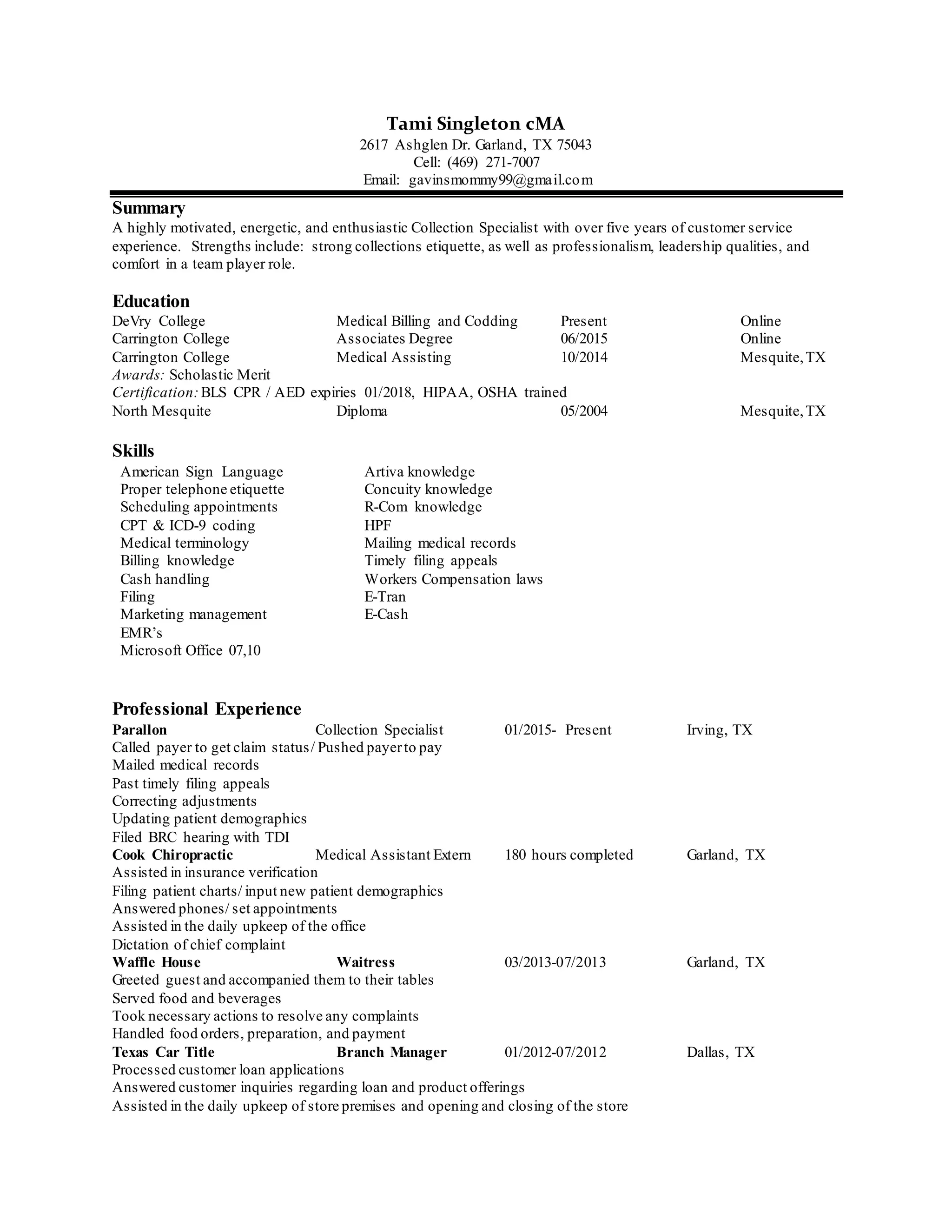 Resume tami | DOCX | Medical Health