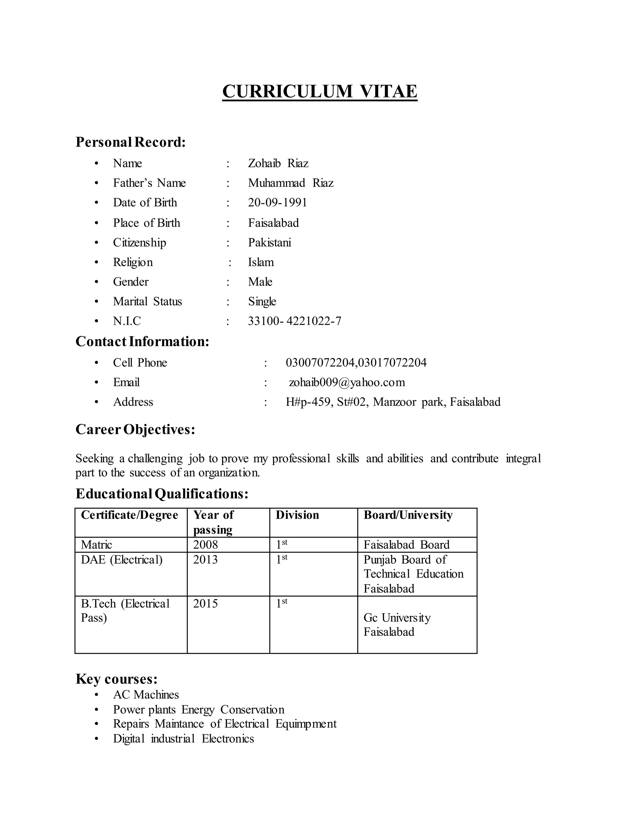 Zohaib Cv | DOCX | Careers