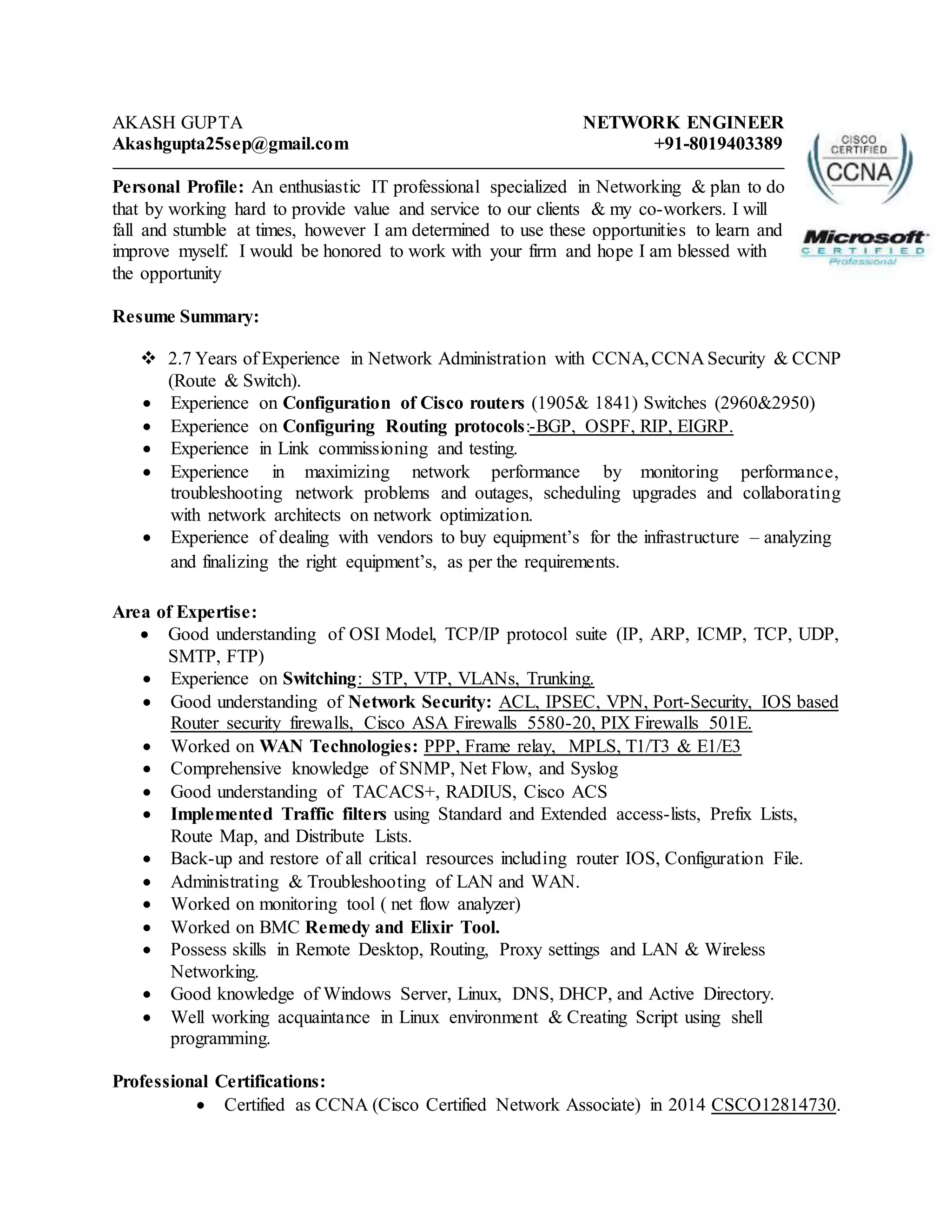 Akash Gupta Network Engineer CV | DOCX