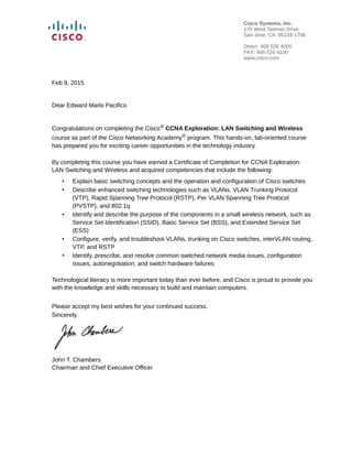 Edward-Pacifico Ccna 3 Letter | PDF