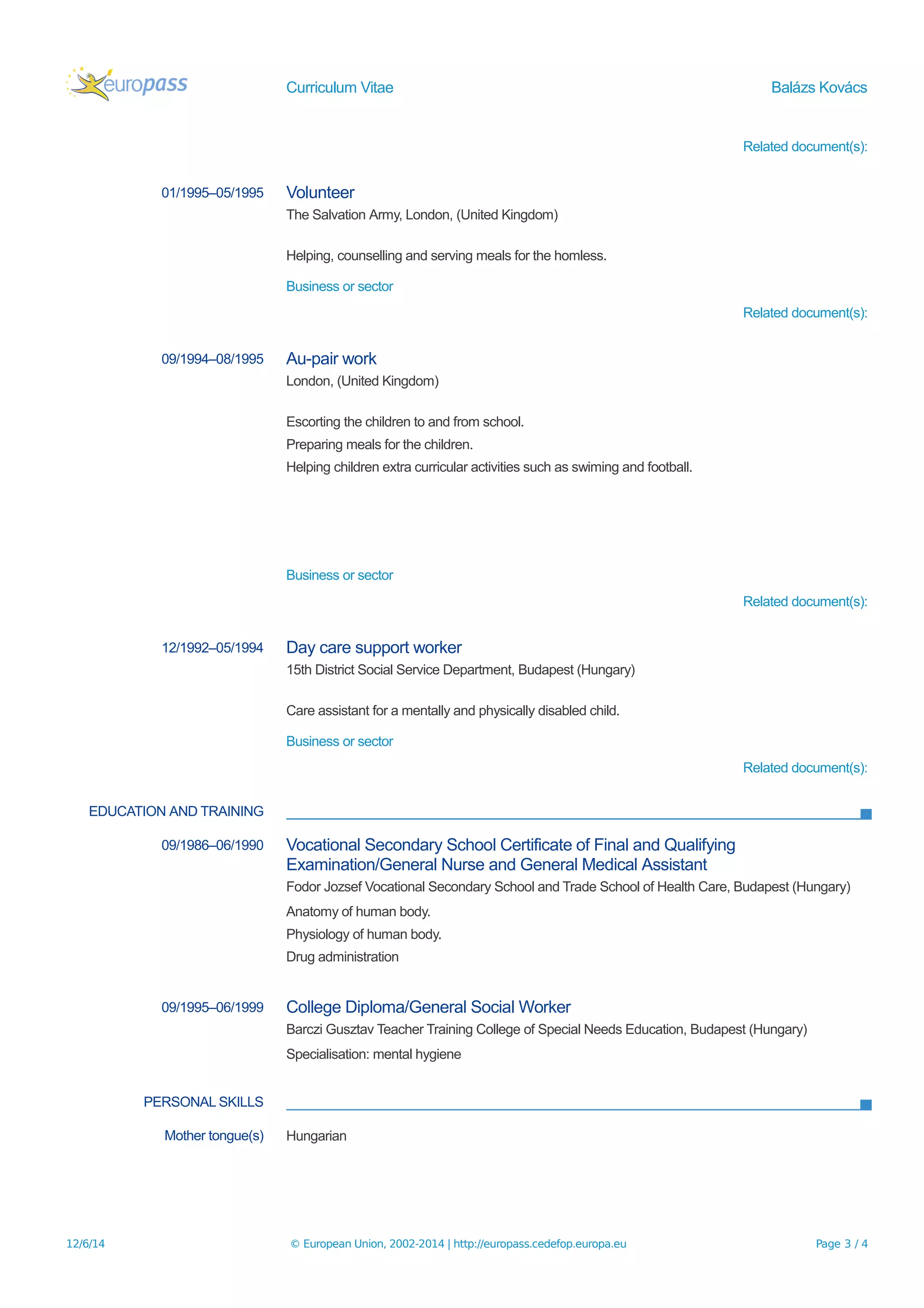 Europass-CV-Balazs-Kovacs-2015 | PDF | Careers