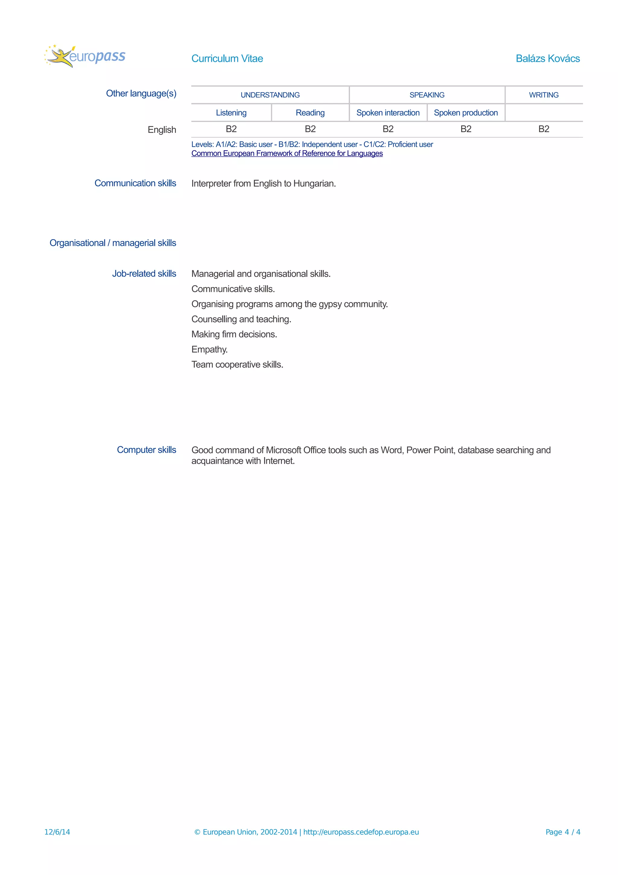 Europass-CV-Balazs-Kovacs-2015 | PDF