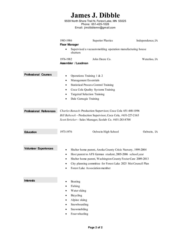 Jim Dibble Resume | DOCX | Manufacturing Industry | Industries