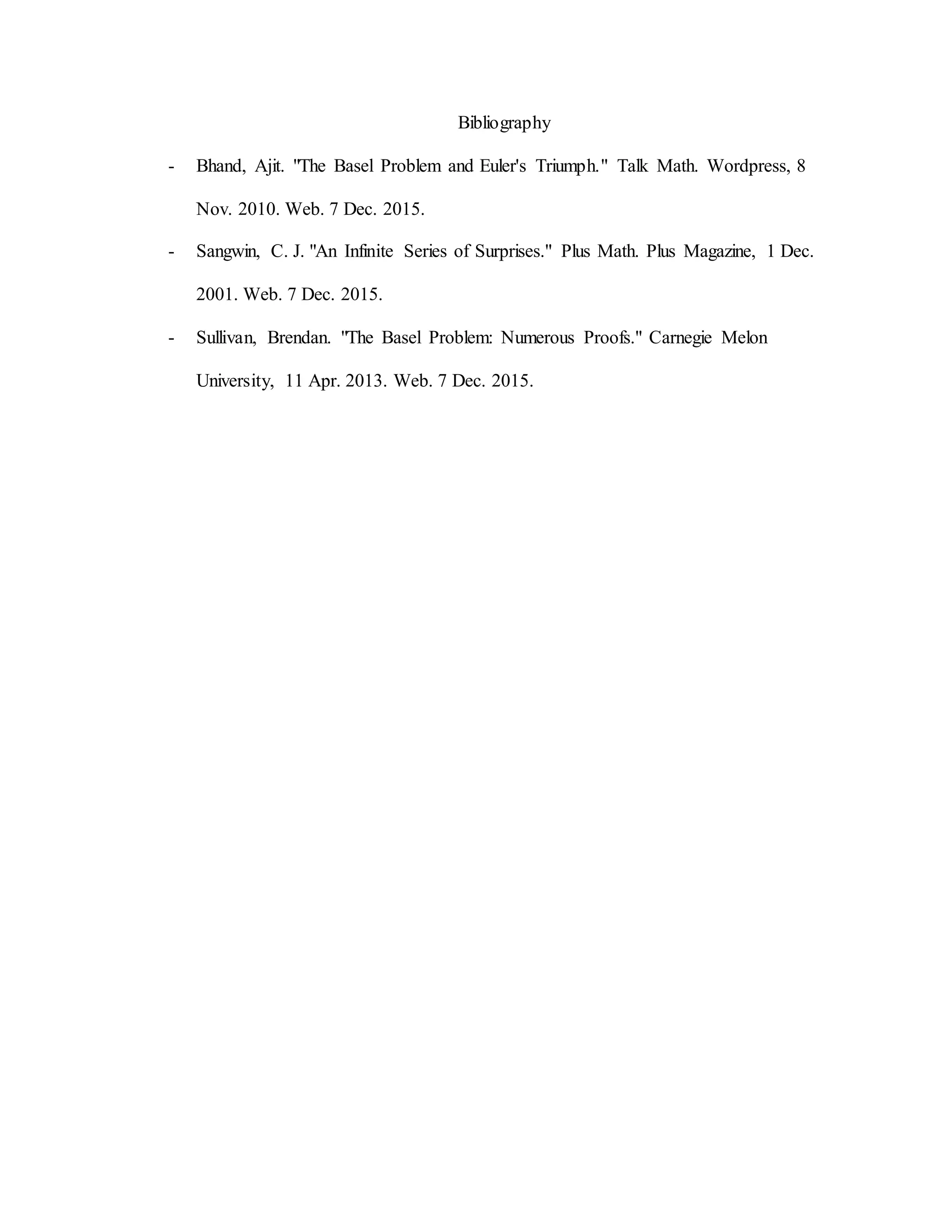 Paul Bleau Calc III Project 2 - Basel Problem | DOCX | Physics | Science