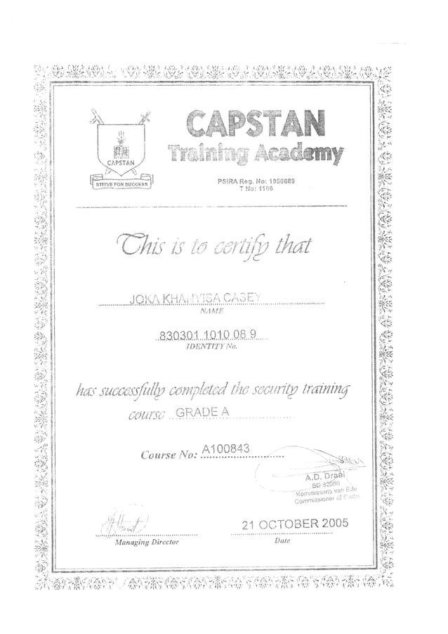 PSIRA CERTIFICATE | PDF