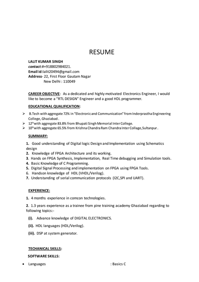 Lalit Singh FPGA resume | DOCX