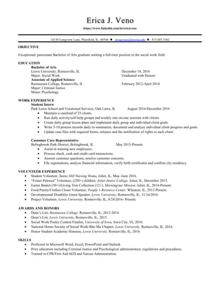 Resume for Erica Veno, BA of SW | DOC