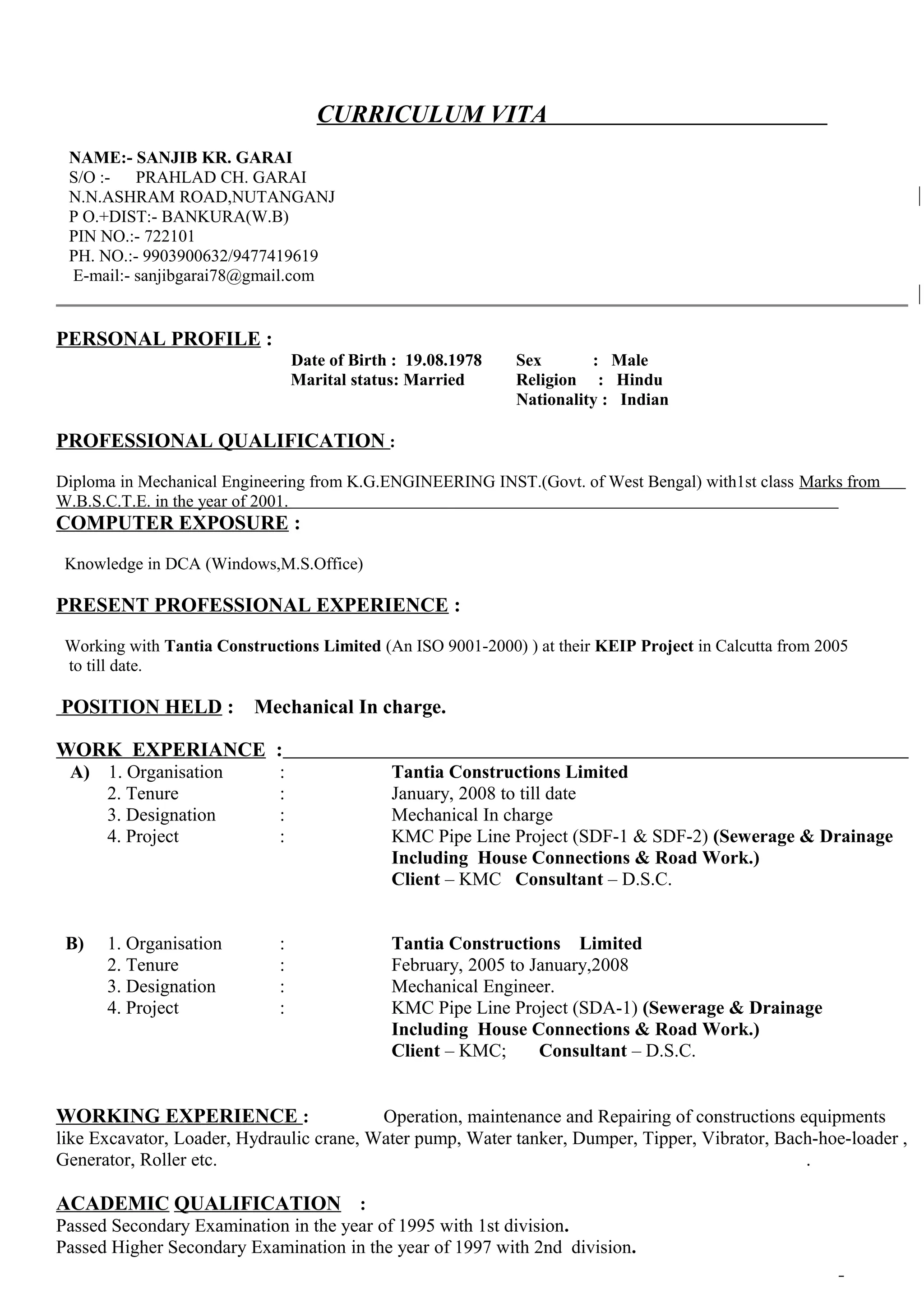 RESUME(SANJIB) | DOC