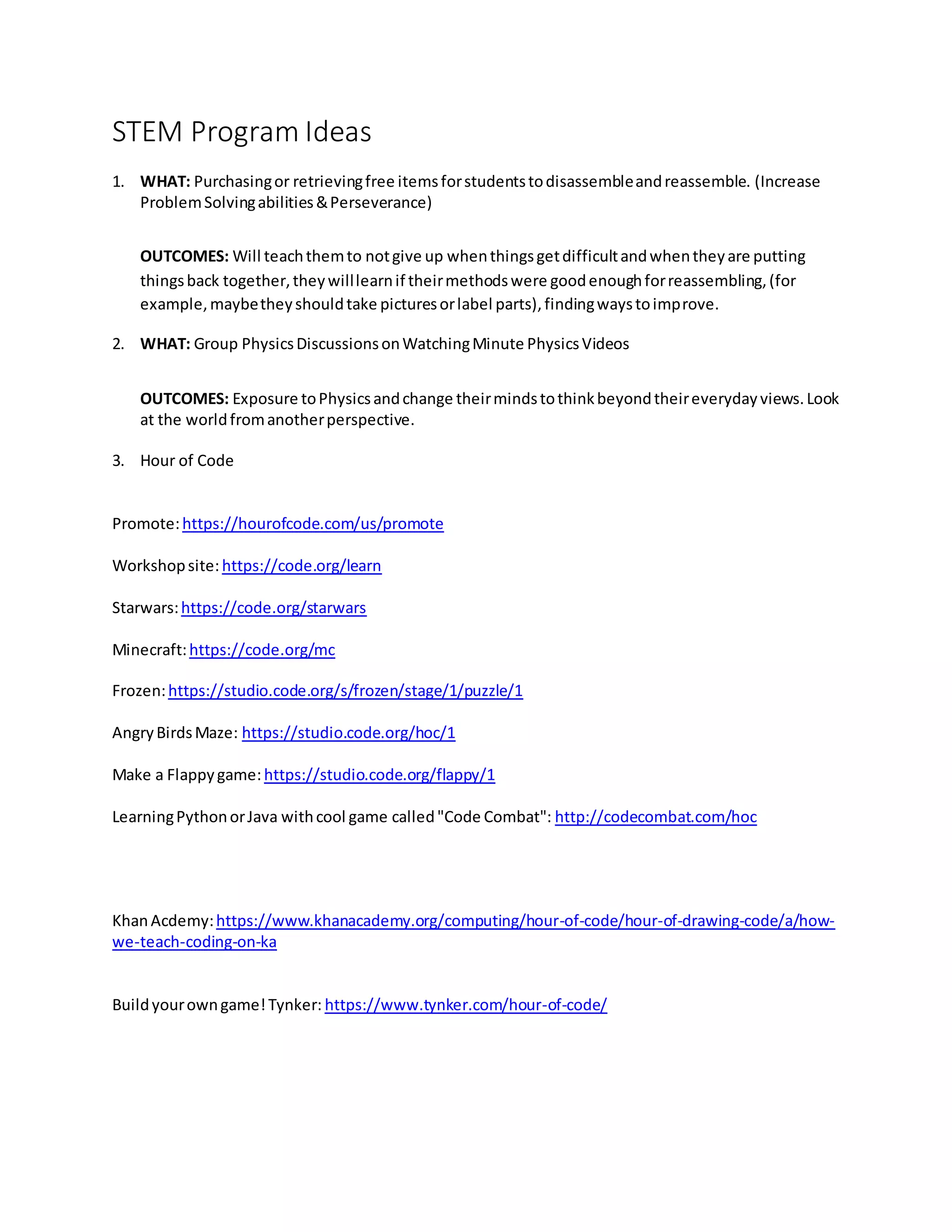 STEM Program Ideas | DOCX