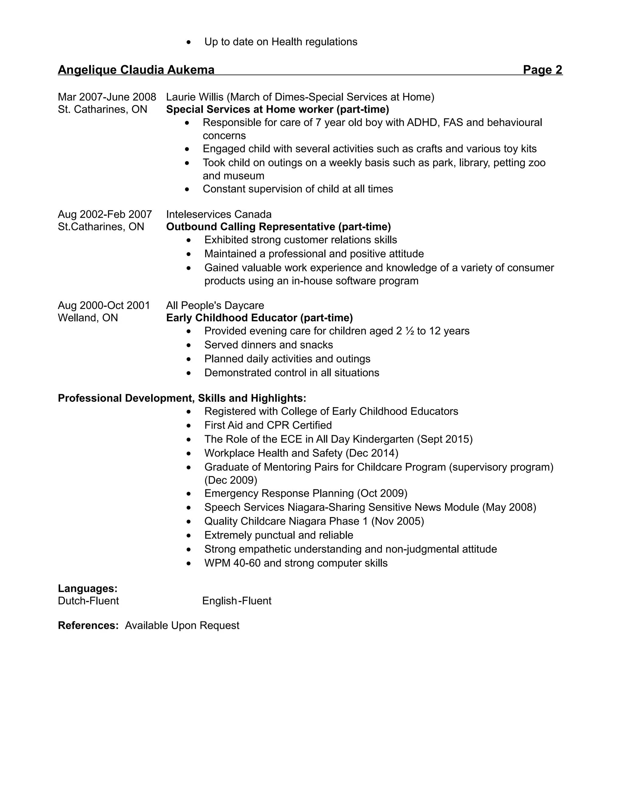 Claudia Aukema Resume RECE Linkedin | PDF