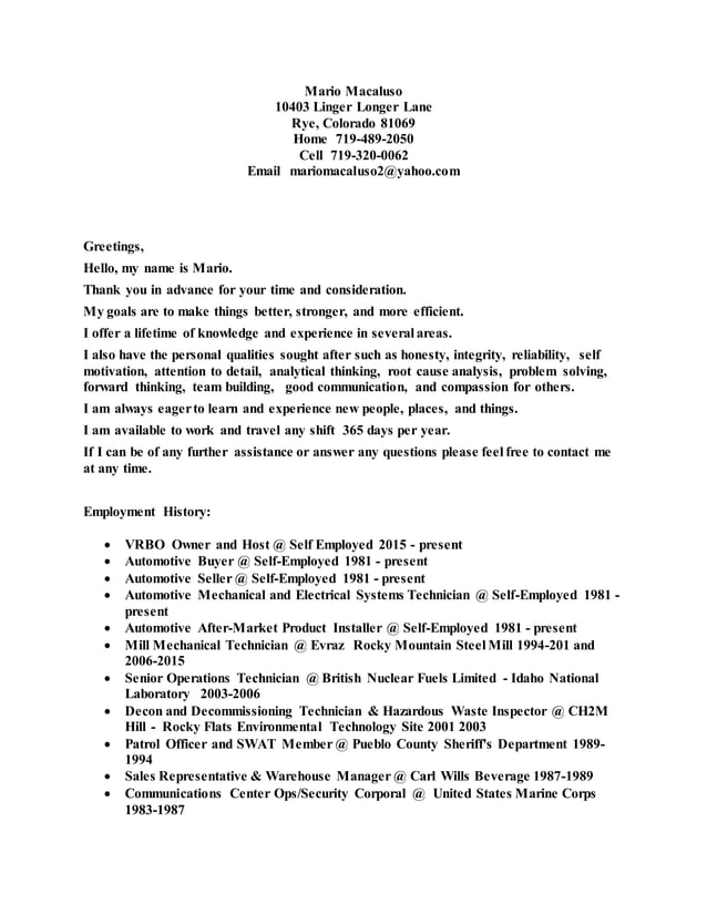 Mario Macaluso resume | DOCX | Careers