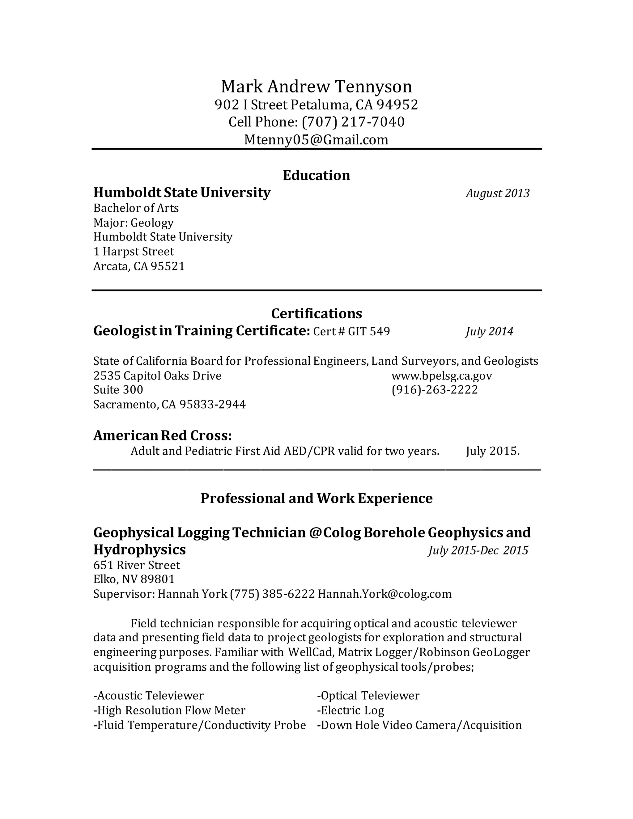 Mark Tennyson Resume | DOCX