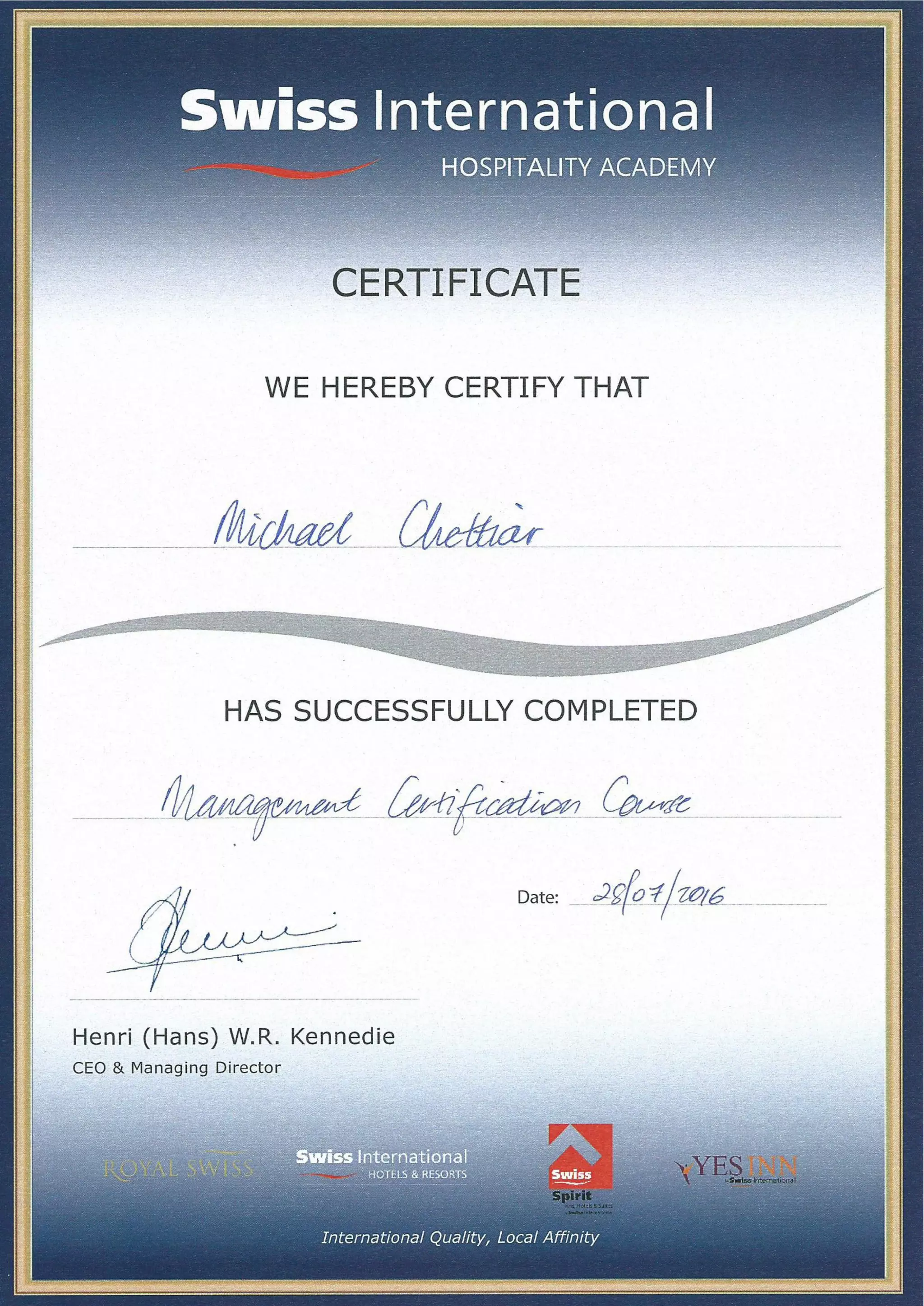Swiss International Hotels & Reports ~ Management Certificate | PDF
