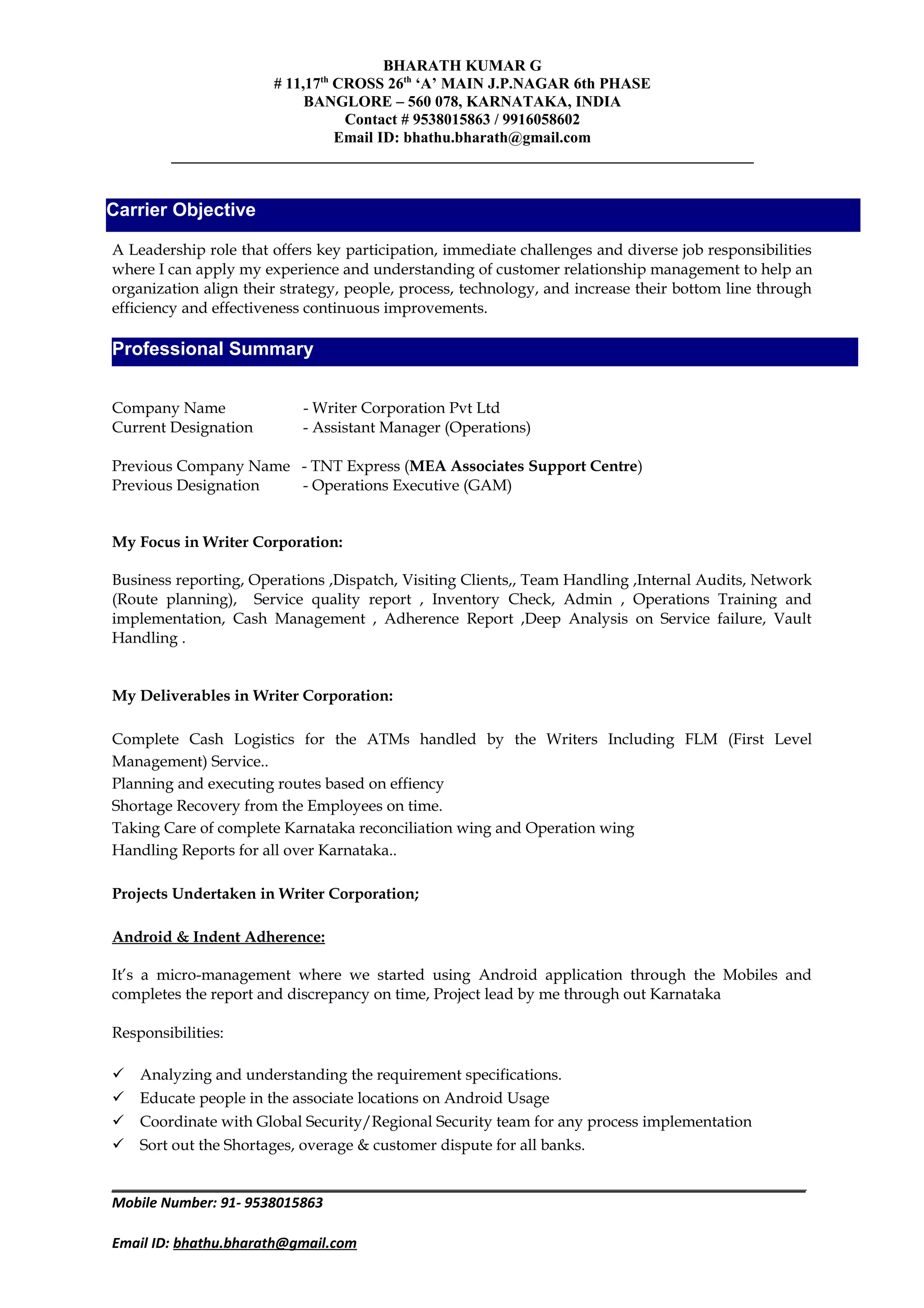 Resume Bharath Kumarg Pdf