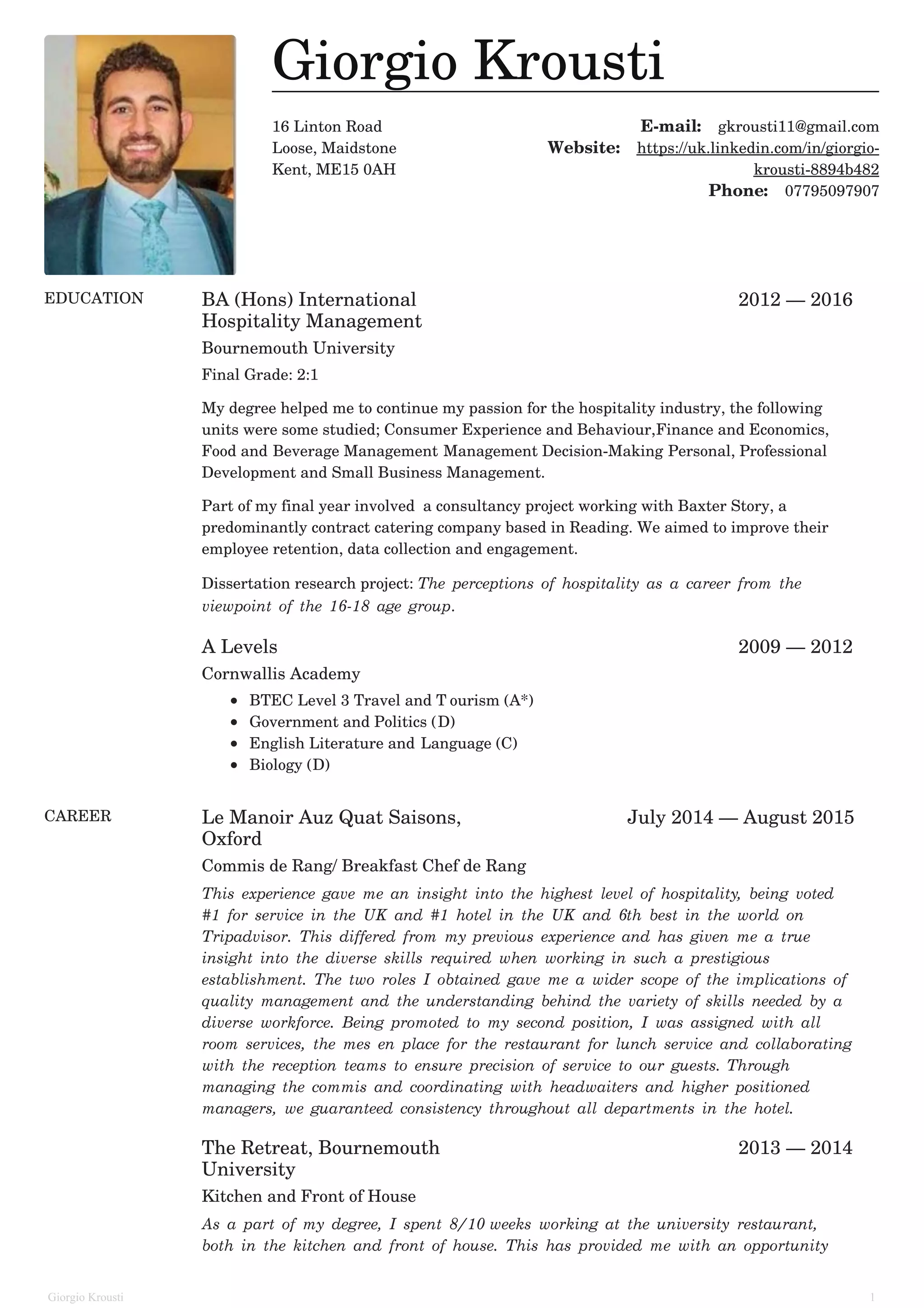 Giorgio Krousti Photo CV | PDF