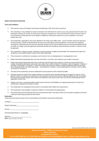 Deakin International Scholarship 25%- T & C | PDF