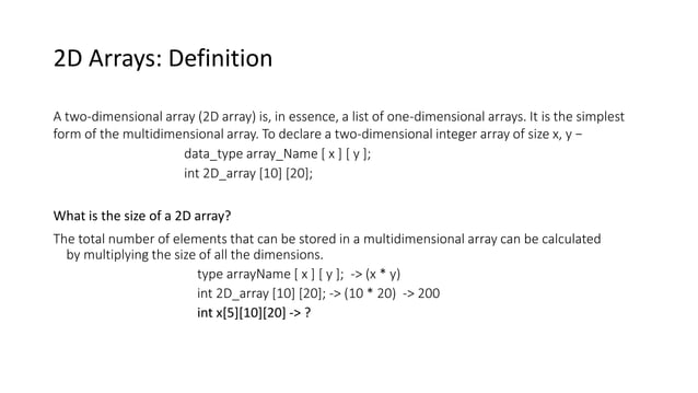 2D arrays | PPTX | Programming Languages | Computing