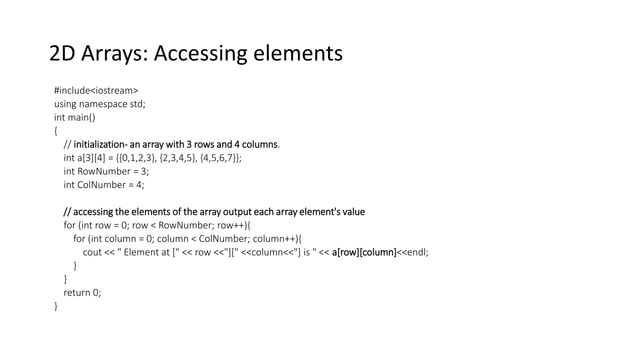 2D arrays | PPTX | Programming Languages | Computing