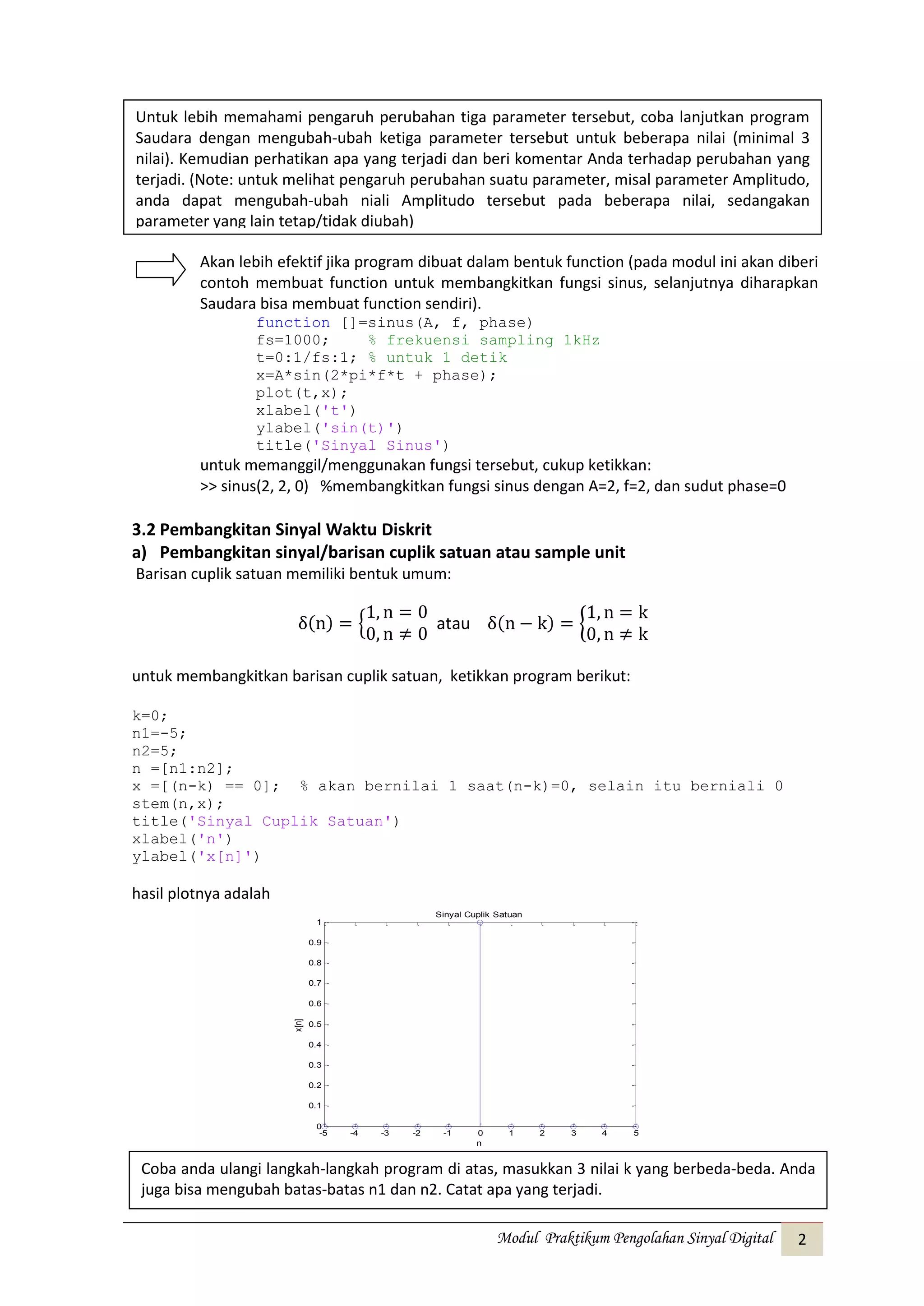 2 dasar praktikum sinyal dgn matlab | PDF